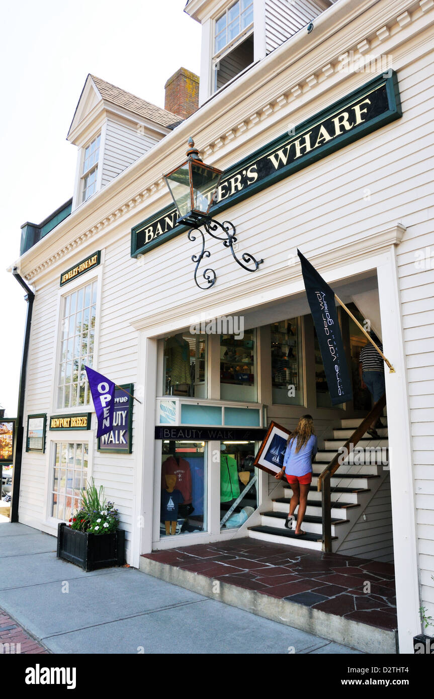 Bannister's Wharf tourist area and shops in Newport, Rhode Island, USA ...