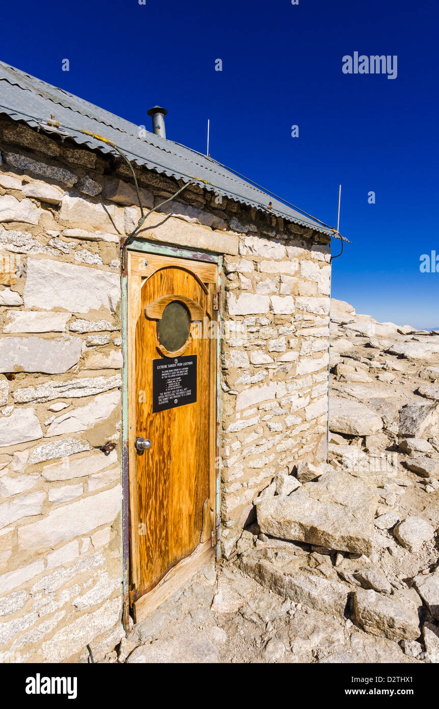 The summit hut on Mount Whitney, Sequoia National Park, Sierra Nevada ...