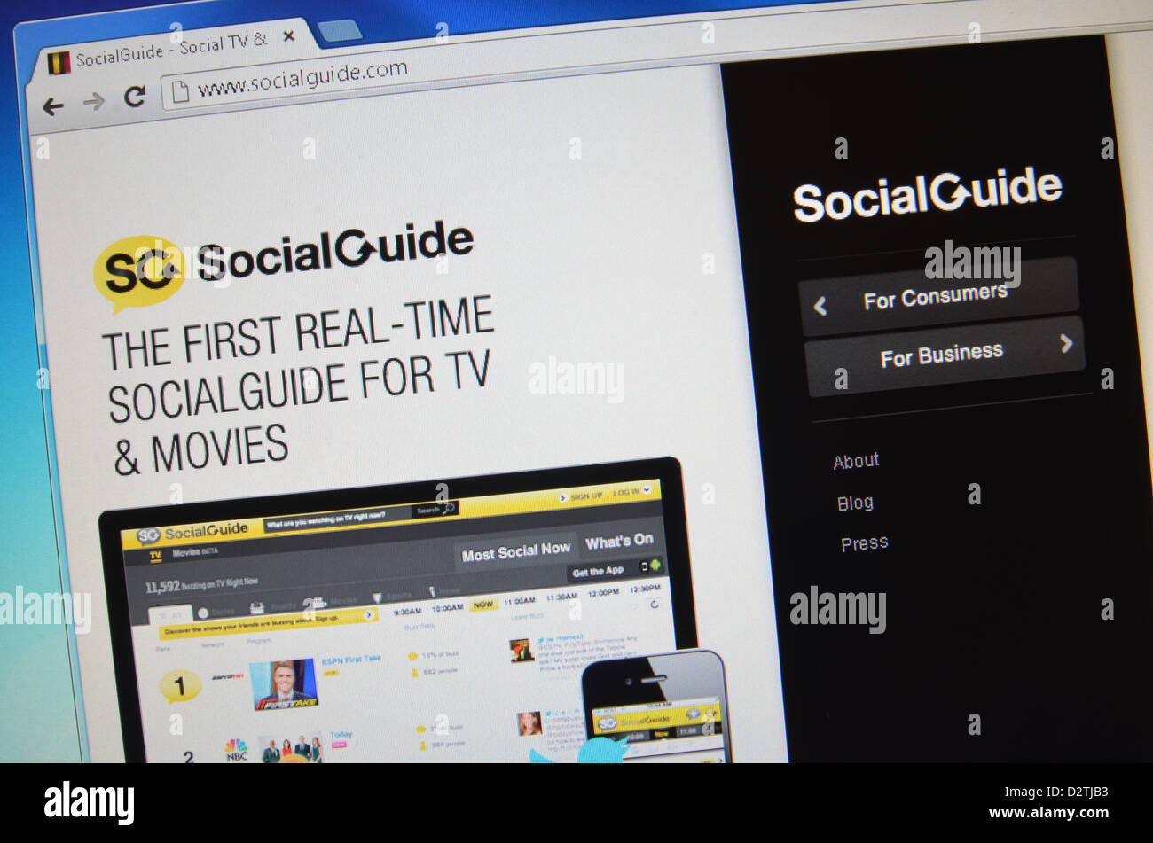 Socialguide website screenshot - real-time social guide for TV and ...