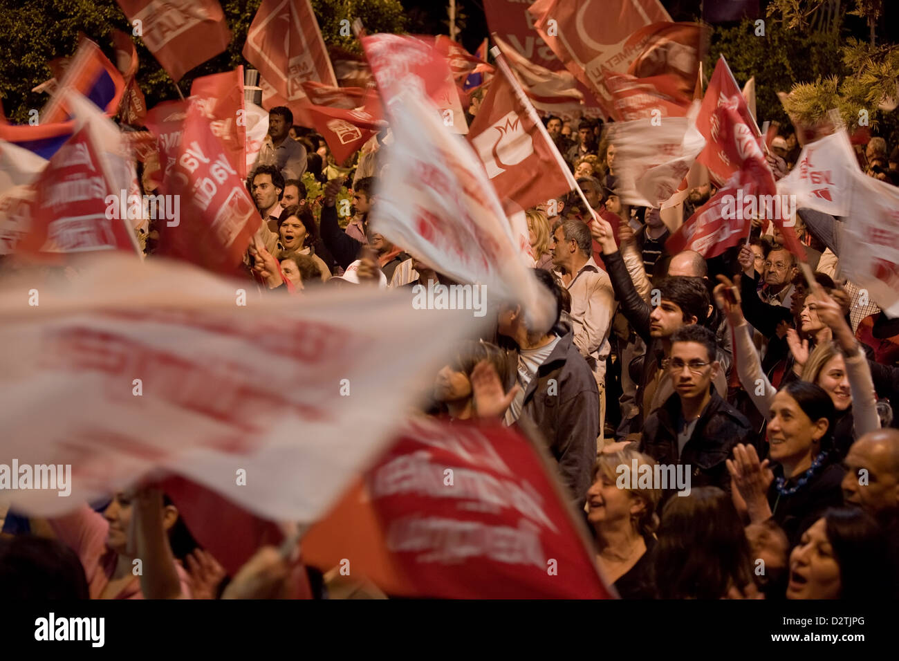 Girne, TRNC, Parteianhaenger at the election rally of the CTP Stock ...