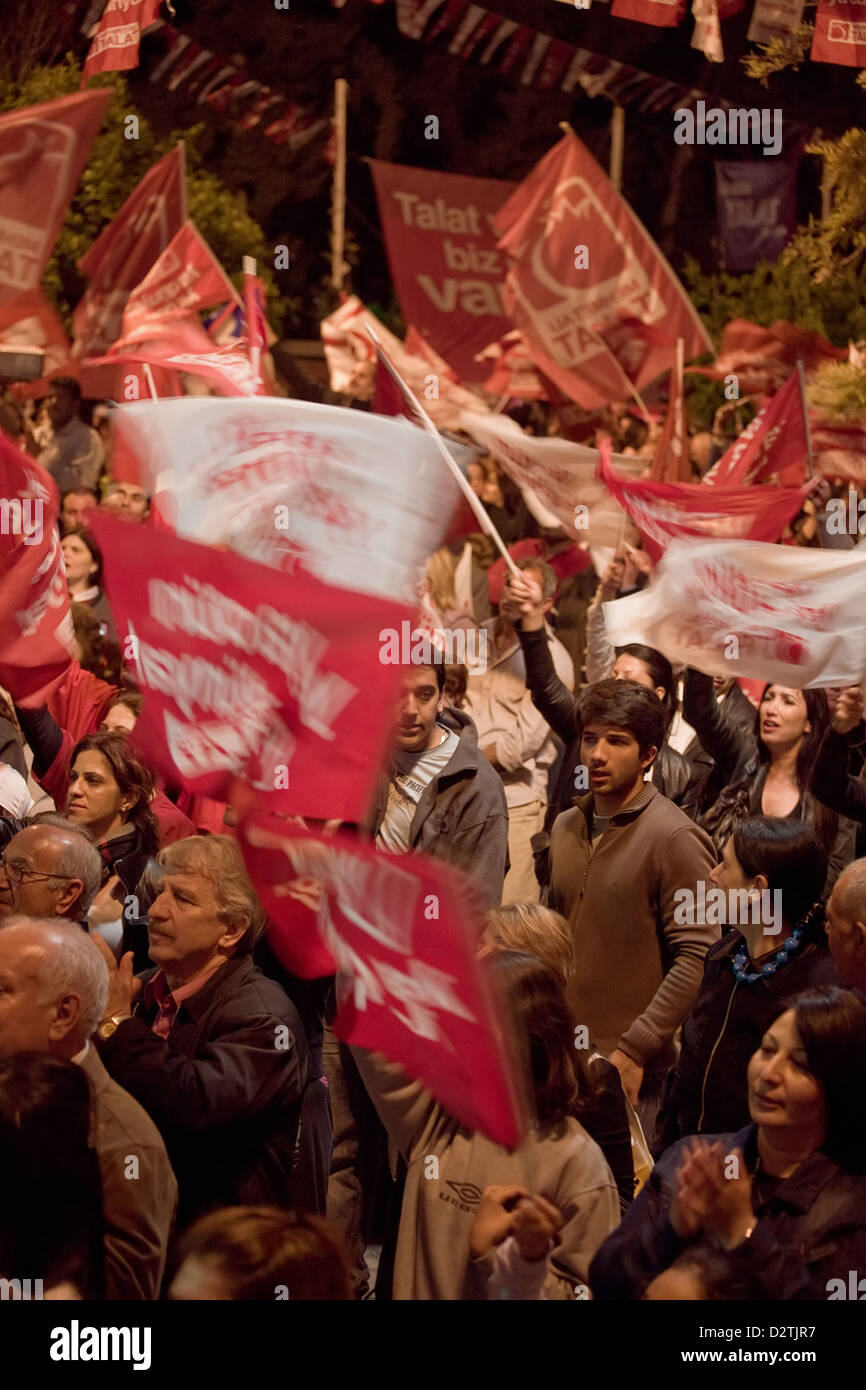 Girne, TRNC, Parteianhaenger at the election rally of the CTP Stock ...