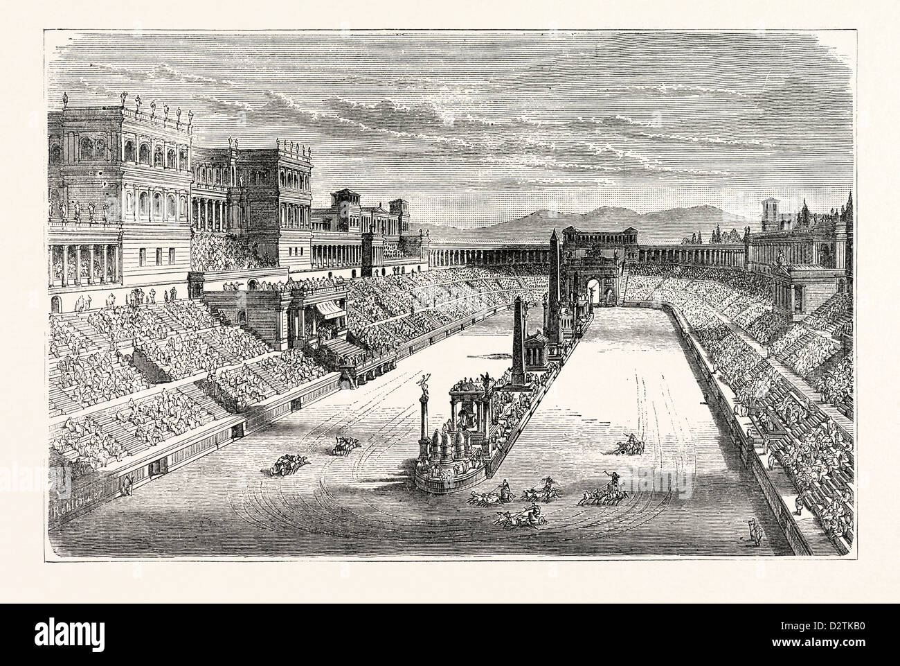 ANCIENT ARENA RESTORED SHOWING A CHARIOT RACE Stock Photo - Alamy