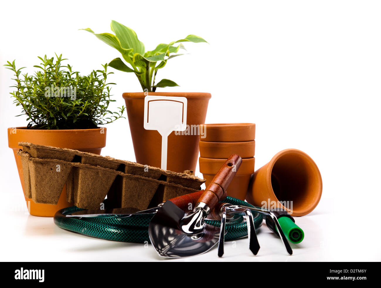 Gardening equipment with plants Stock Photo - Alamy