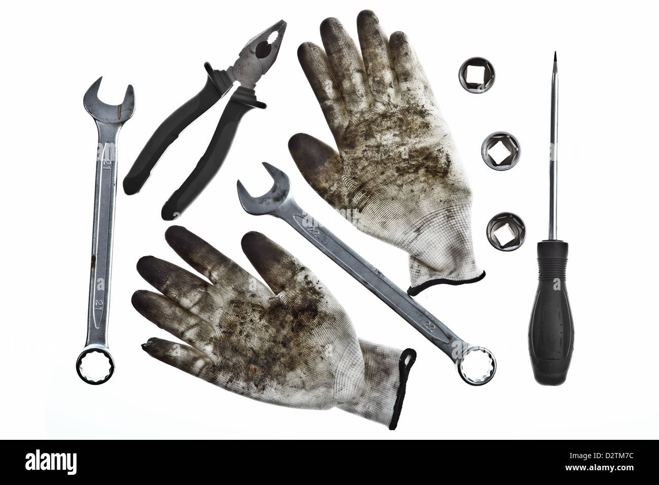 Dirty set hand tools Cut Out Stock Images & Pictures - Alamy