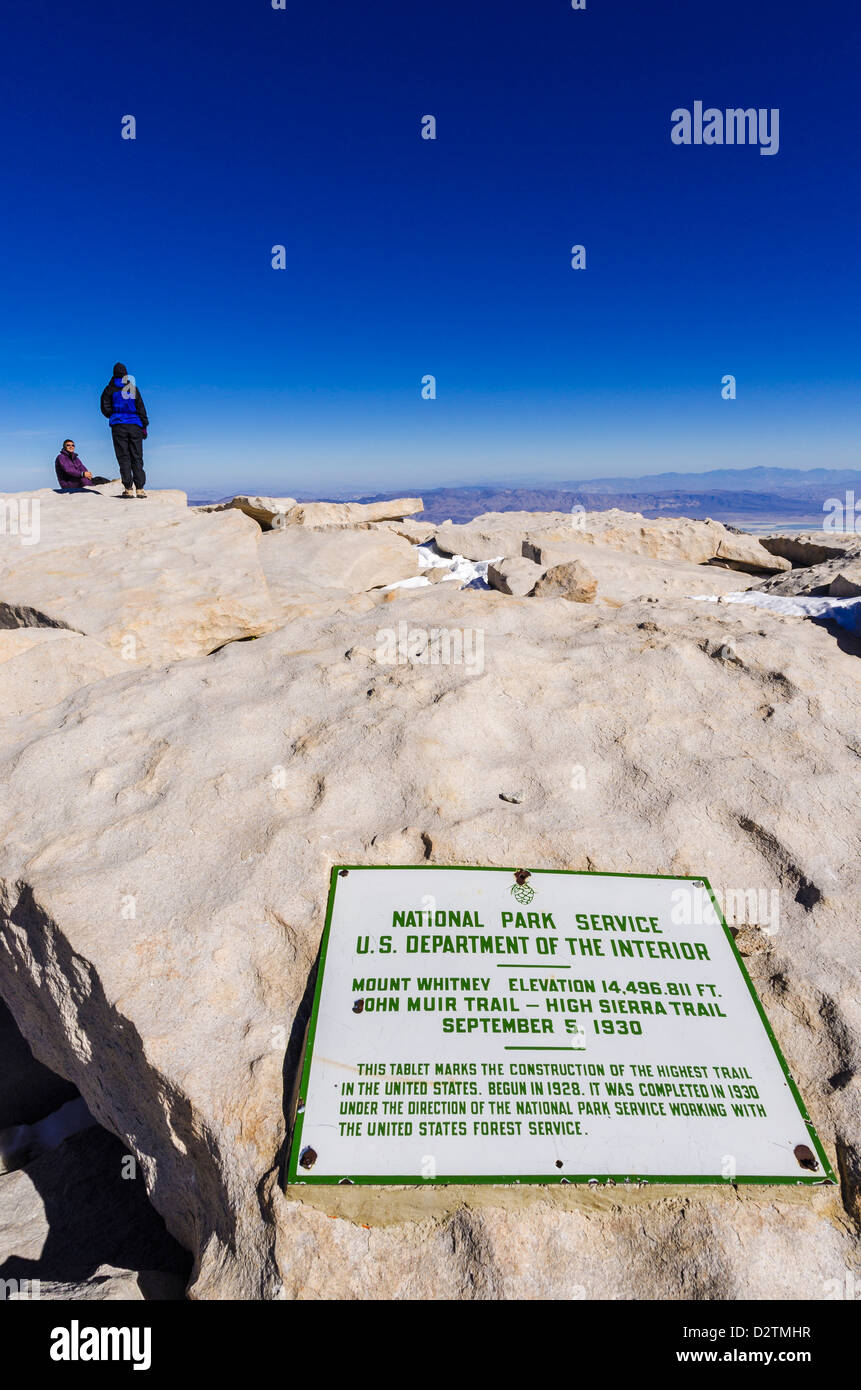 The summit plaque on Mount Whitney, Sequoia National Park, Sierra ...