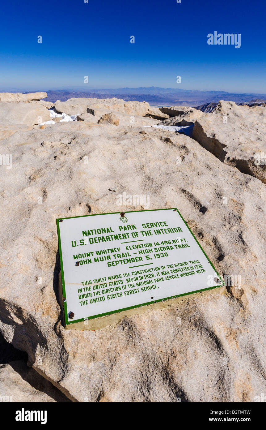 The summit plaque on Mount Whitney, Sequoia National Park, Sierra ...