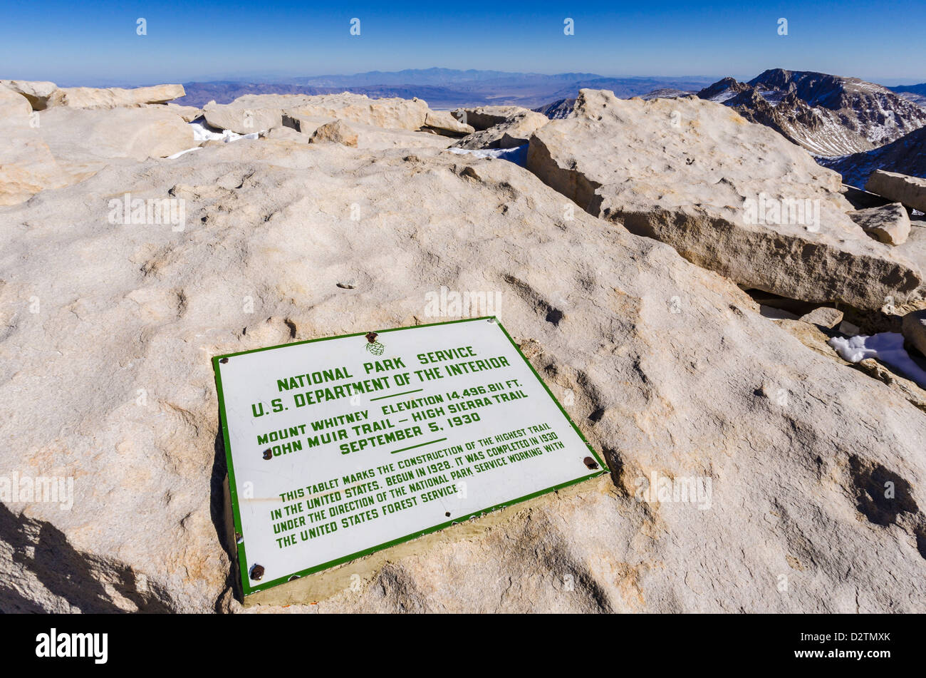 The summit plaque on Mount Whitney, Sequoia National Park, Sierra ...