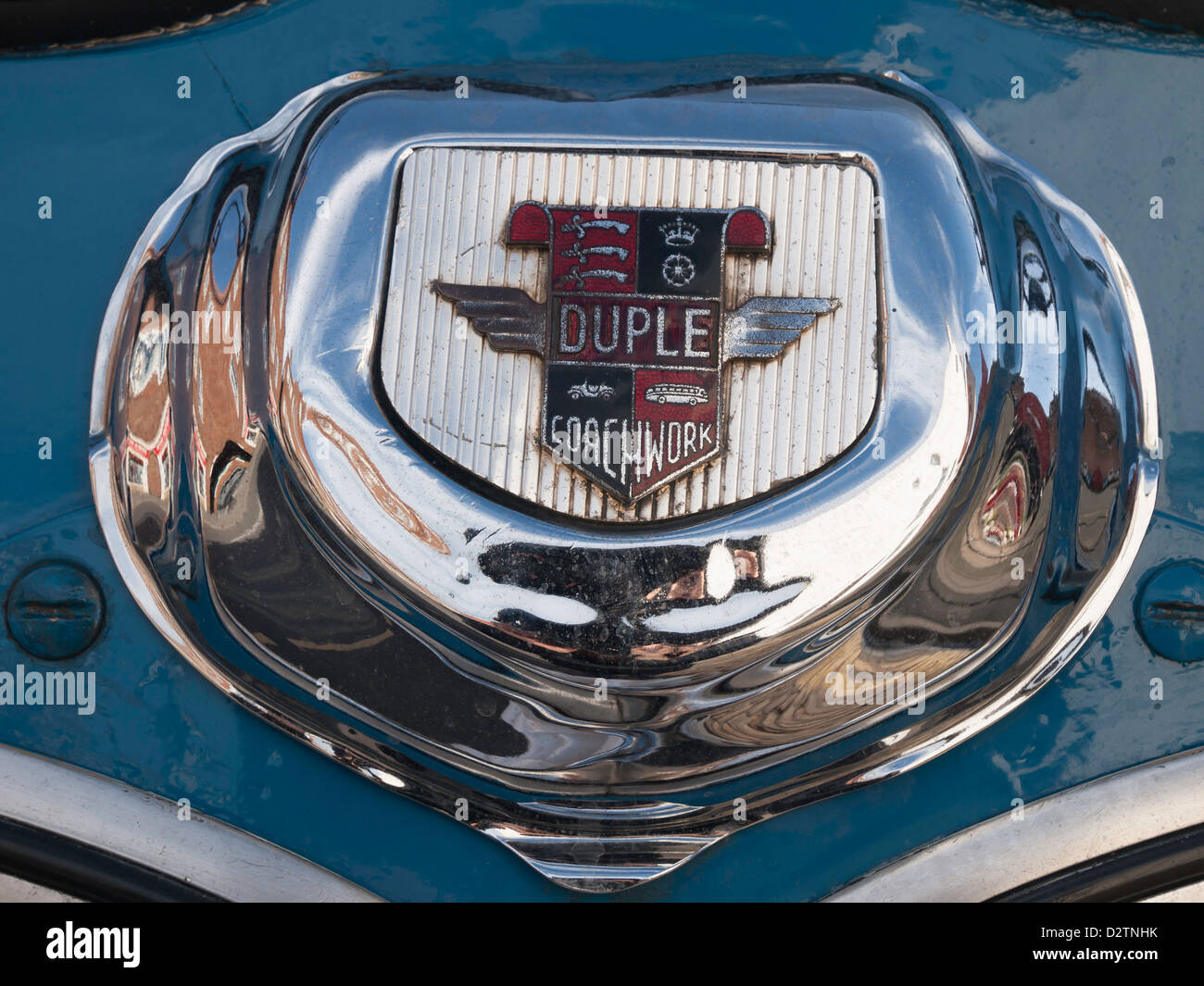 Badge of the coach building company Duple on a 1958 Bedford SB3 41 ...