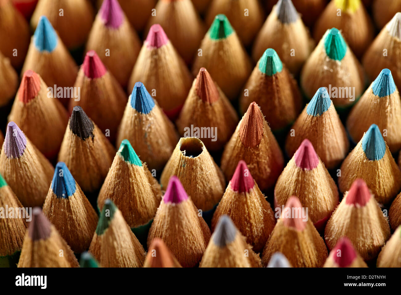 Grid of coloured wooden artist pencils with an odd one out Stock Photo ...