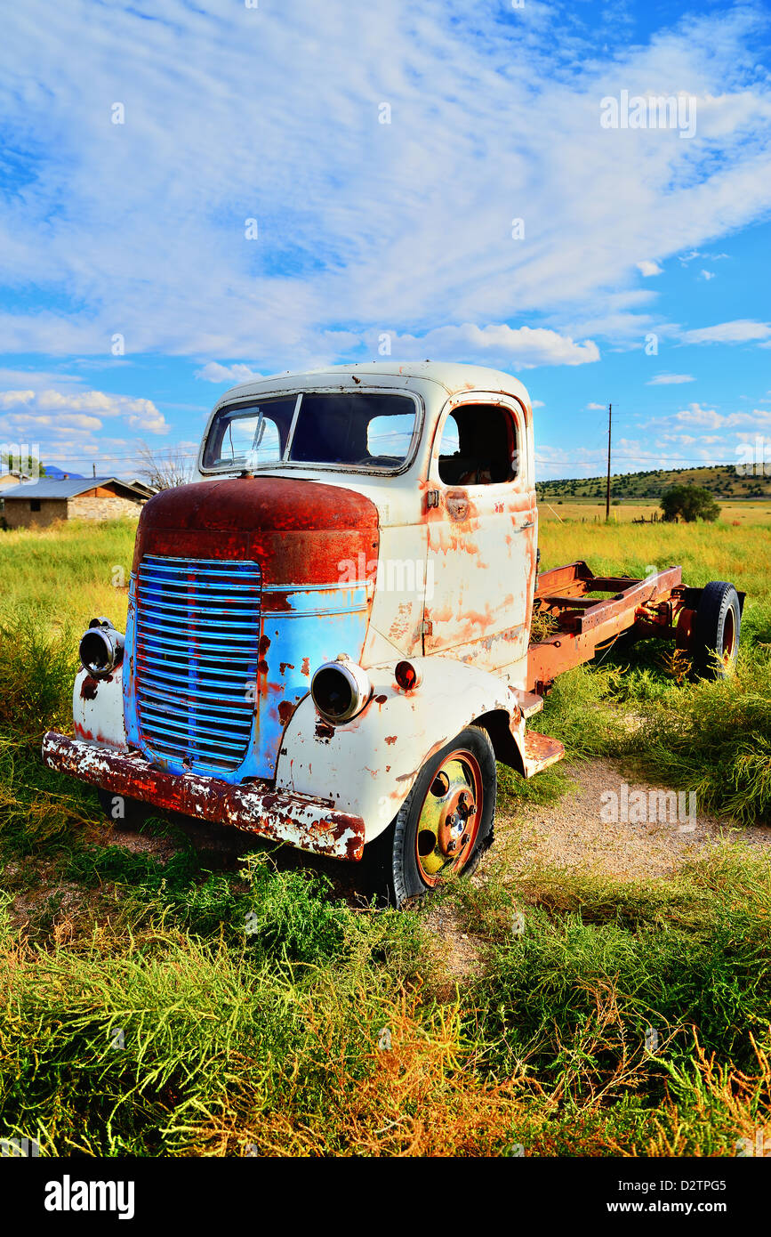 vintage truck abandoned and rusting away in the desert, ghost town in ...