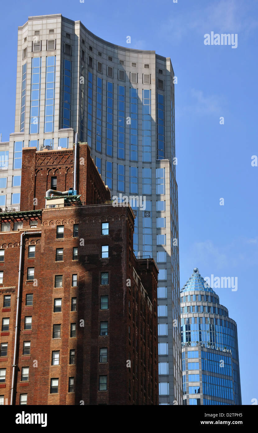 Contrast between old and new buildings in New York City, USA Stock ...