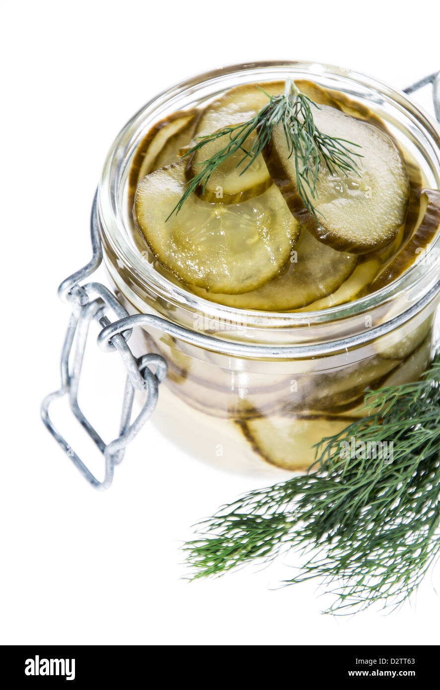 Pickles in a glass isolated on white background Stock Photo - Alamy