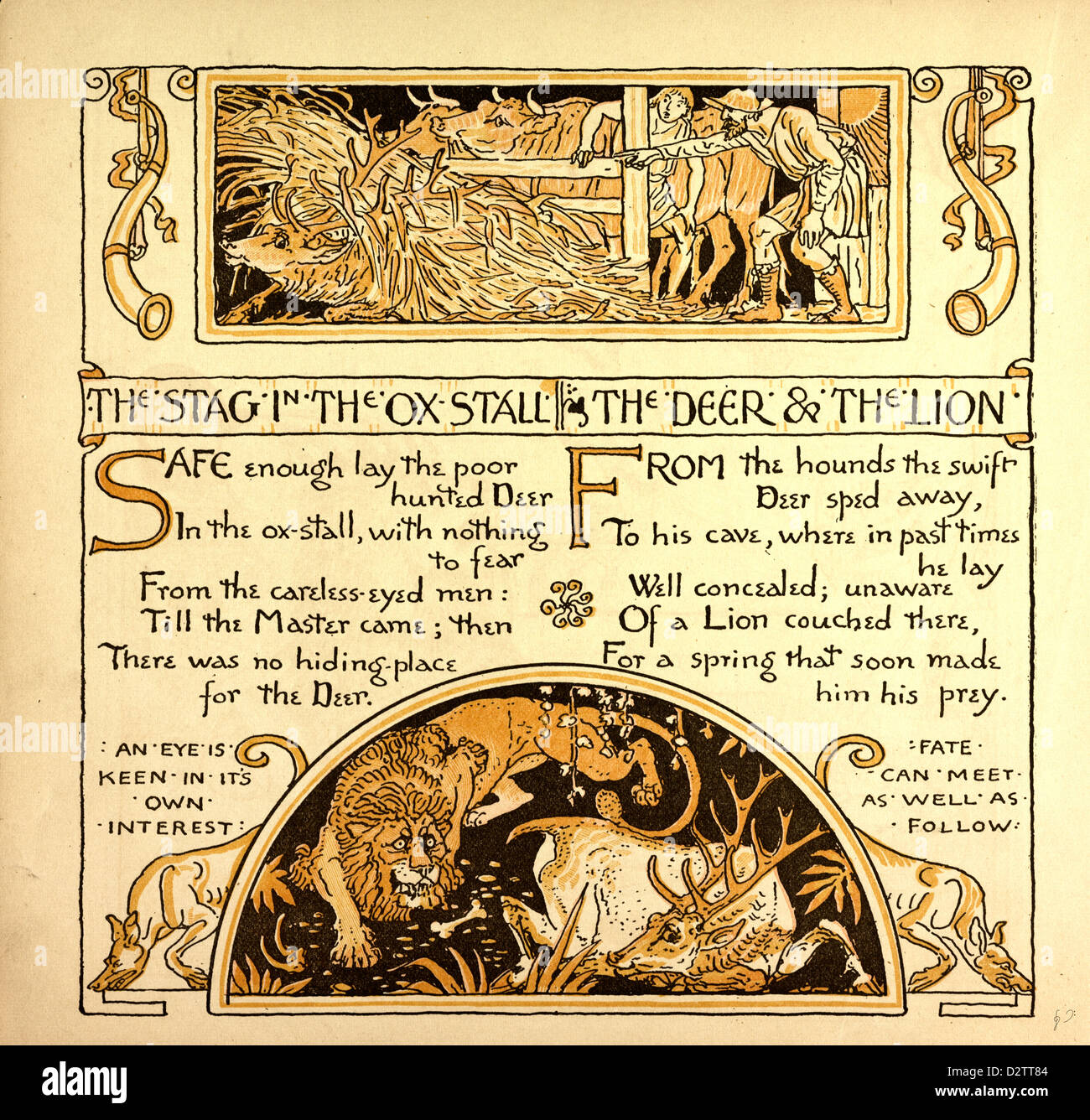 THE STAG IN THE OX STALL THE DEER AND THE LION Stock Photo - Alamy