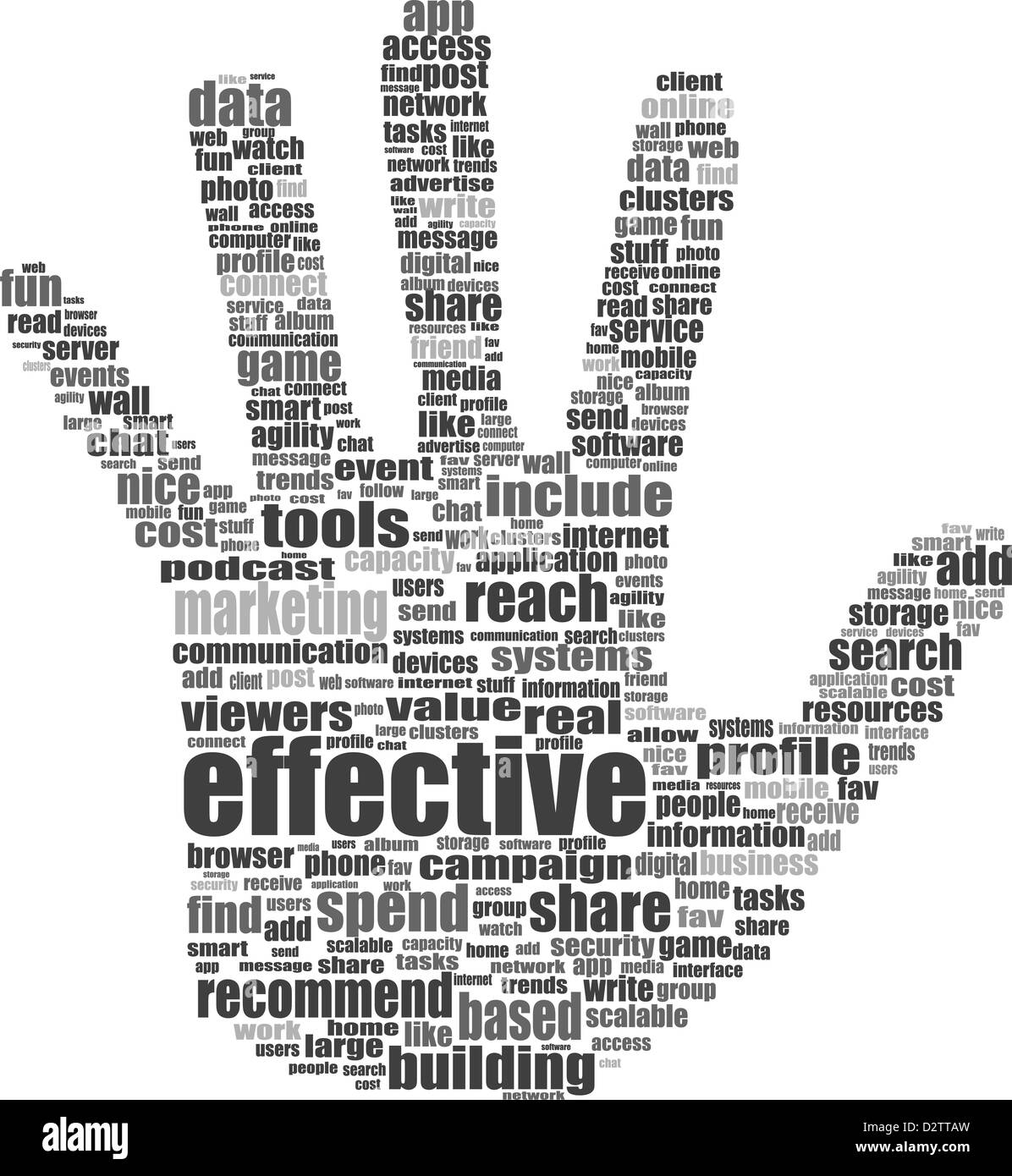 Illustration of the hand symbol, which is composed of text keywords on ...