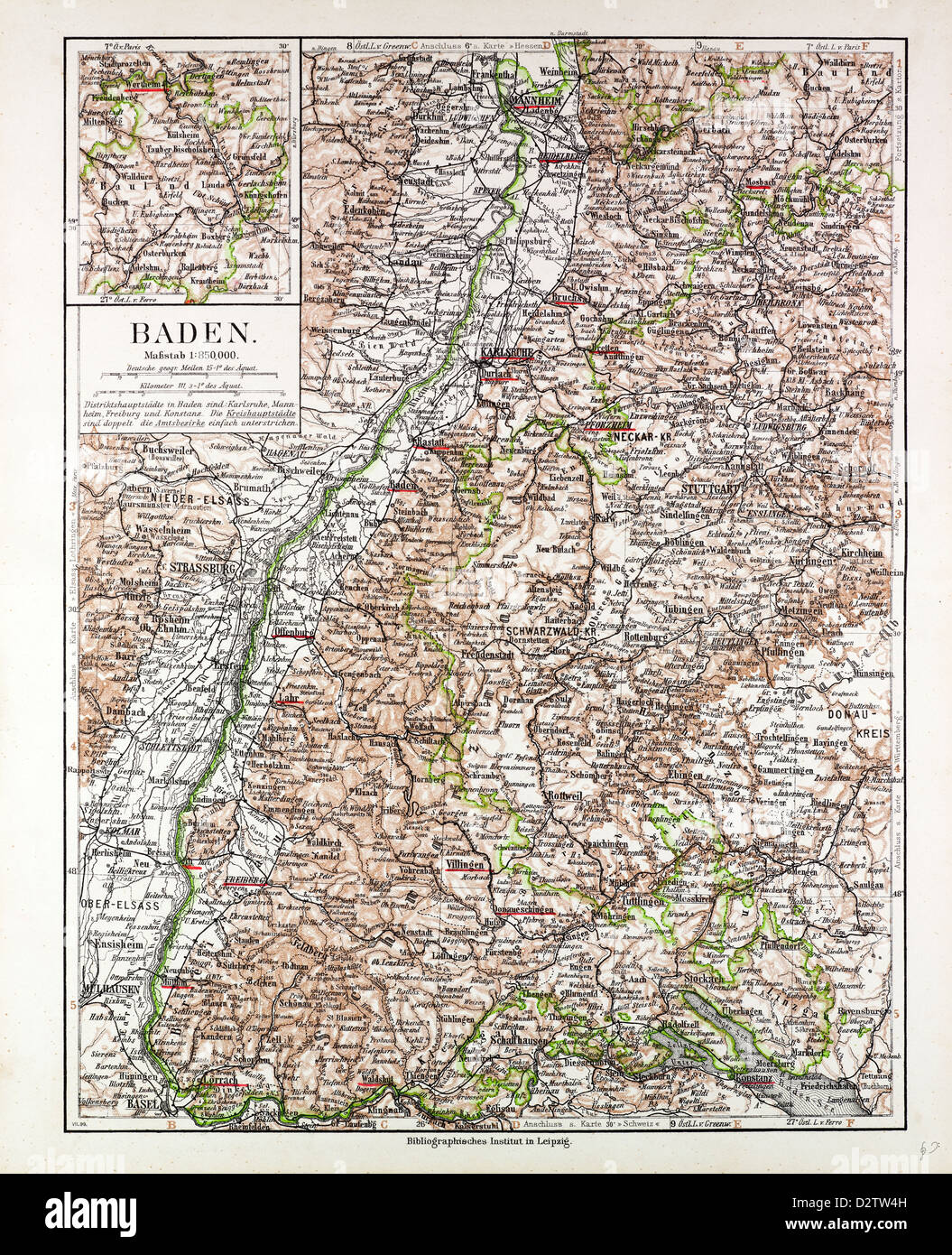 MAP OF BADEN GERMANY 1899 Stock Photo - Alamy
