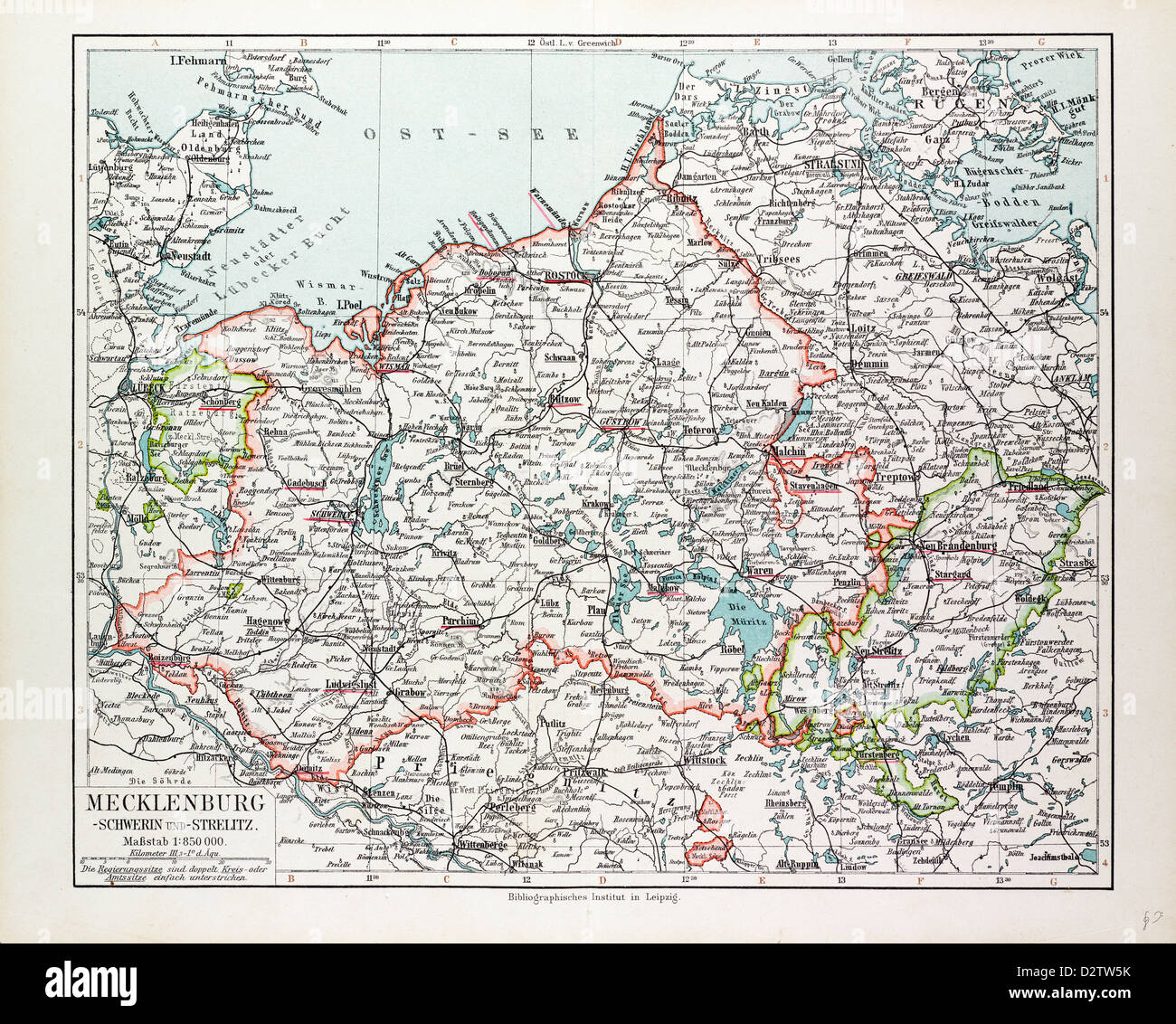 MAP OF MECKLENBURG GERMANY 1899 Stock Photo - Alamy