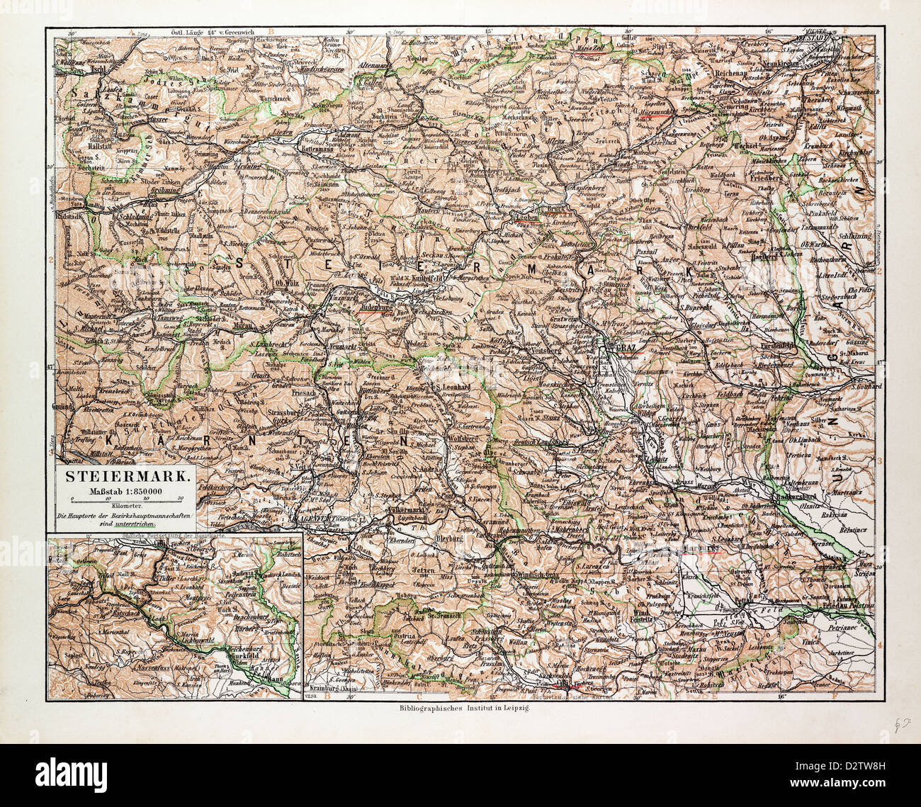 MAP OF STEIERMARK AUSTRIA 1899 Stock Photo - Alamy