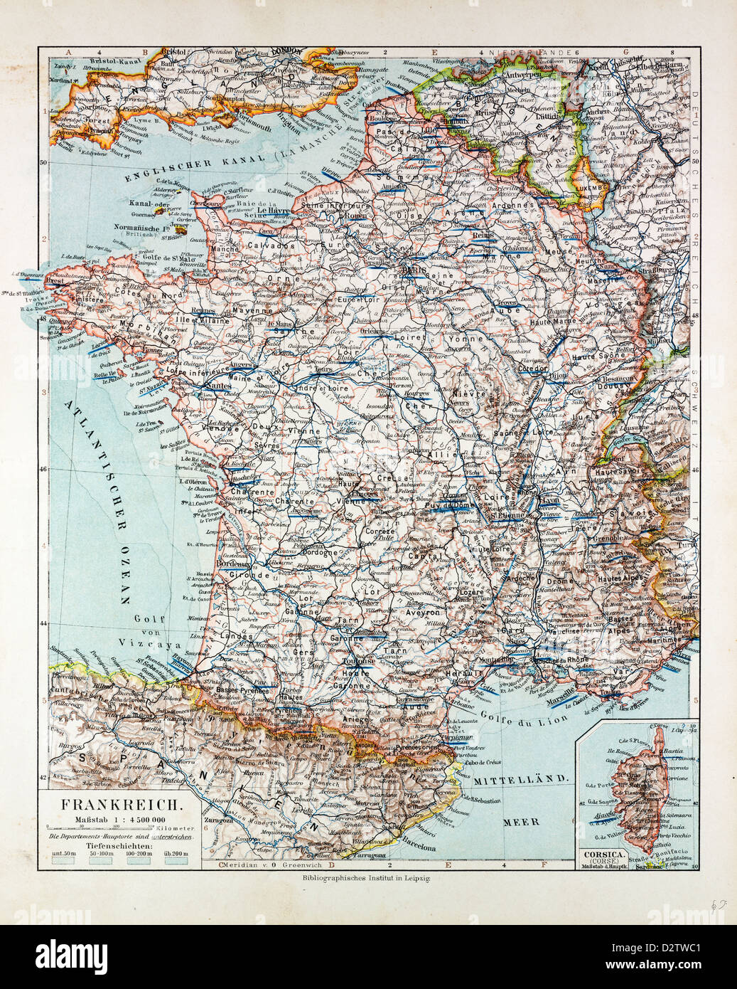MAP OF FRANCE 1899 Stock Photo - Alamy