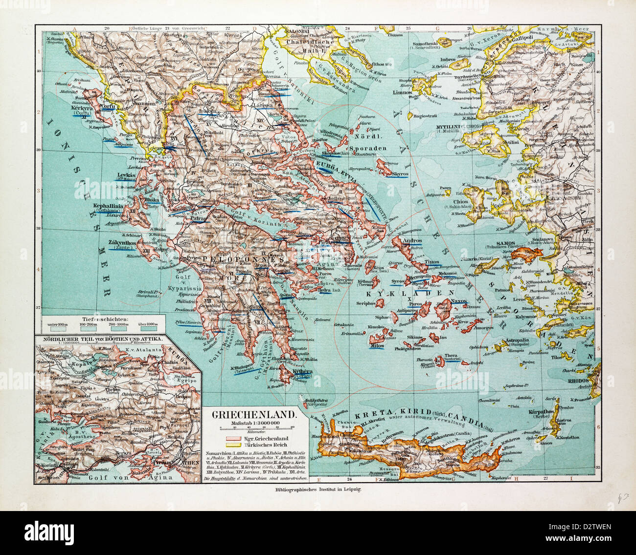 MAP OF GREECE 1899 Stock Photo - Alamy