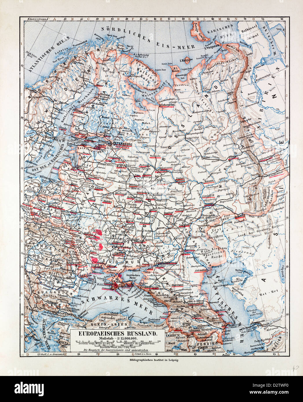 MAP OF THE EUROPEAN PART OF RUSSIA 1899 Stock Photo - Alamy