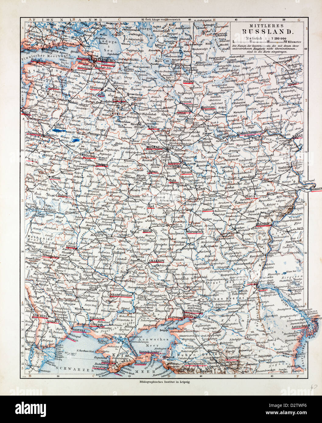 MAP OF CENTRAL RUSSIA 1899 Stock Photo - Alamy