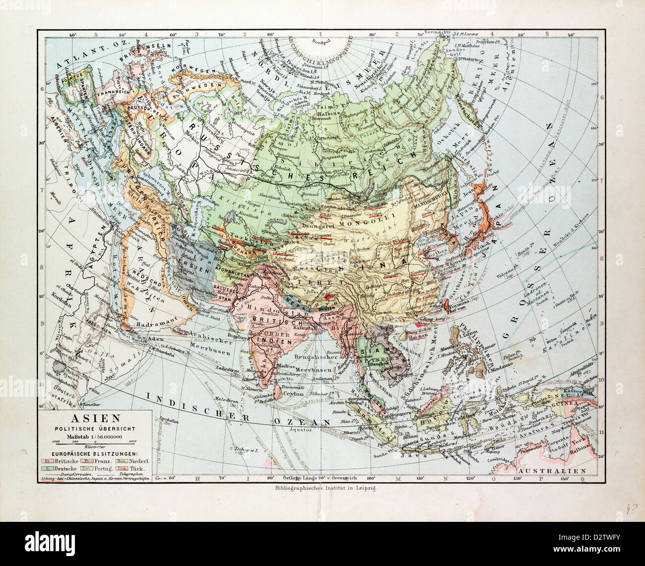 MAP OF ASIA 1899 Stock Photo - Alamy