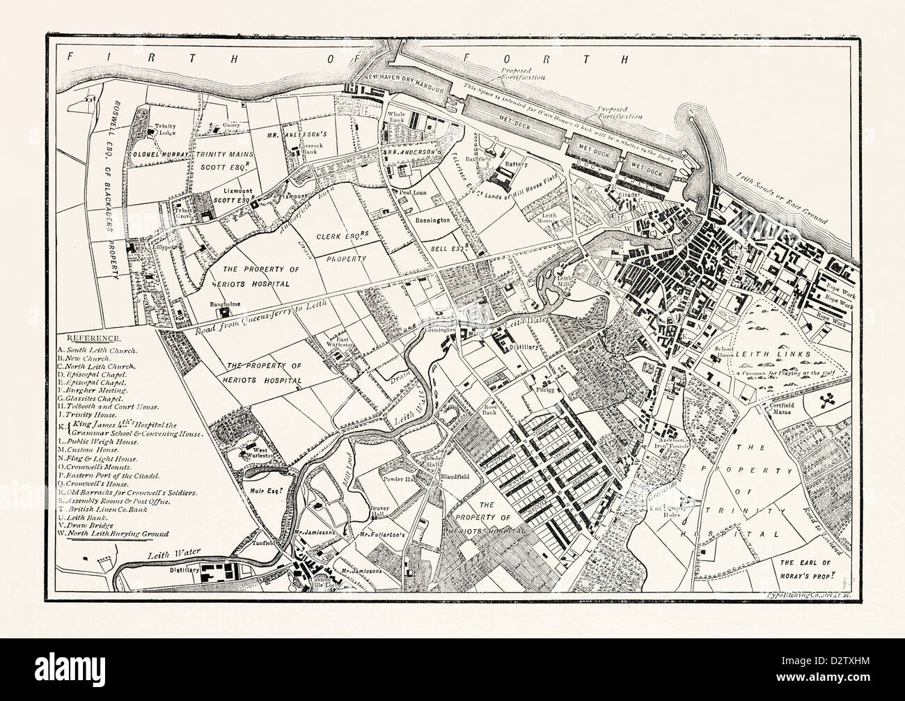EDINBURGH: PLAN OF LEITH SHOWING THE PROPOSED NEW DOCKS 1804 Stock ...