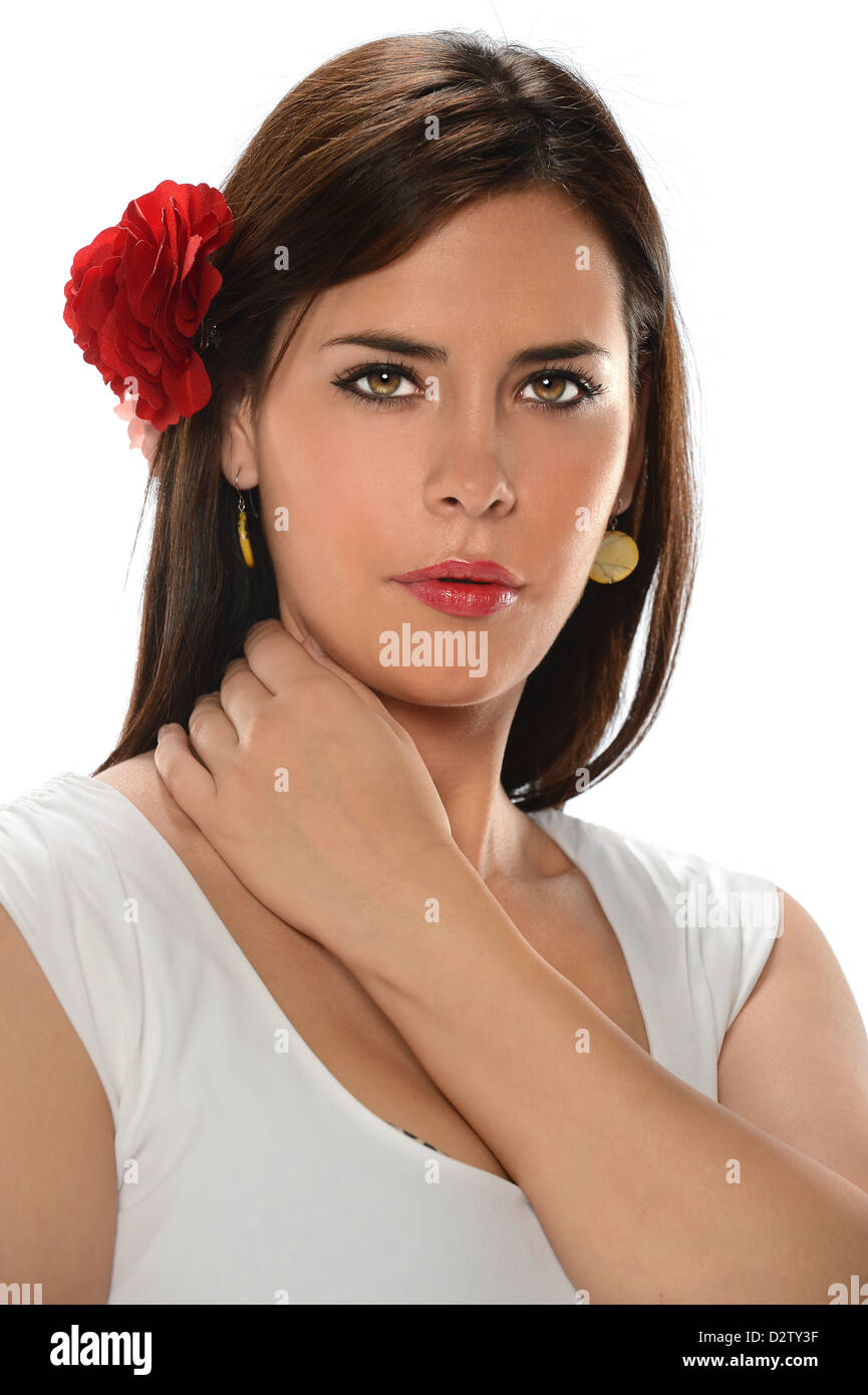 Portrait of beautiful Hispanic woman isolated over white background ...