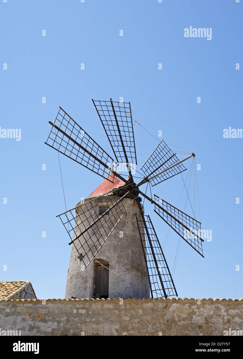 The windmill on the salt road between Trapani and Marsala, Sicily ...