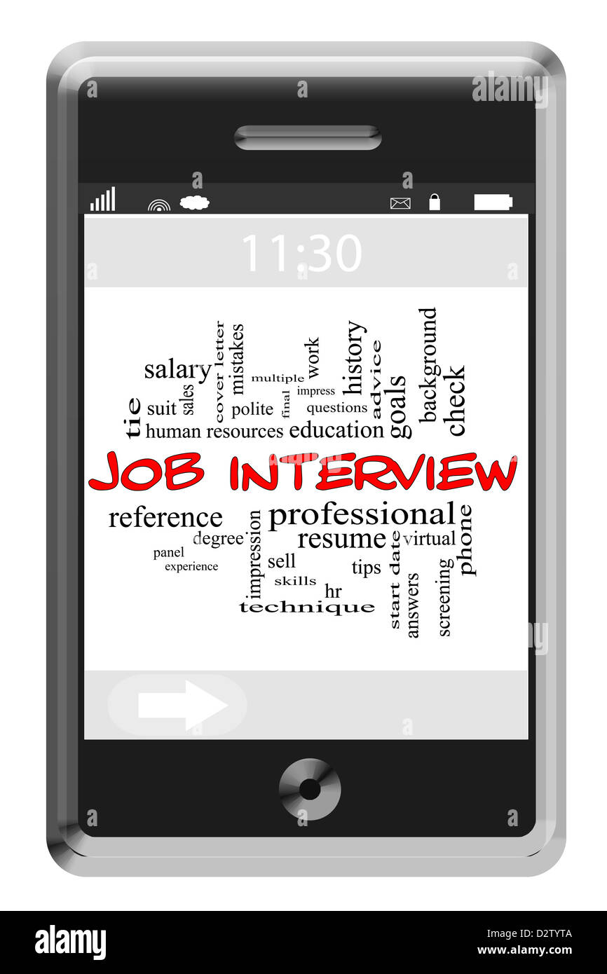 Job Interview Word Cloud Concept of Touchscreen Phone with great terms ...