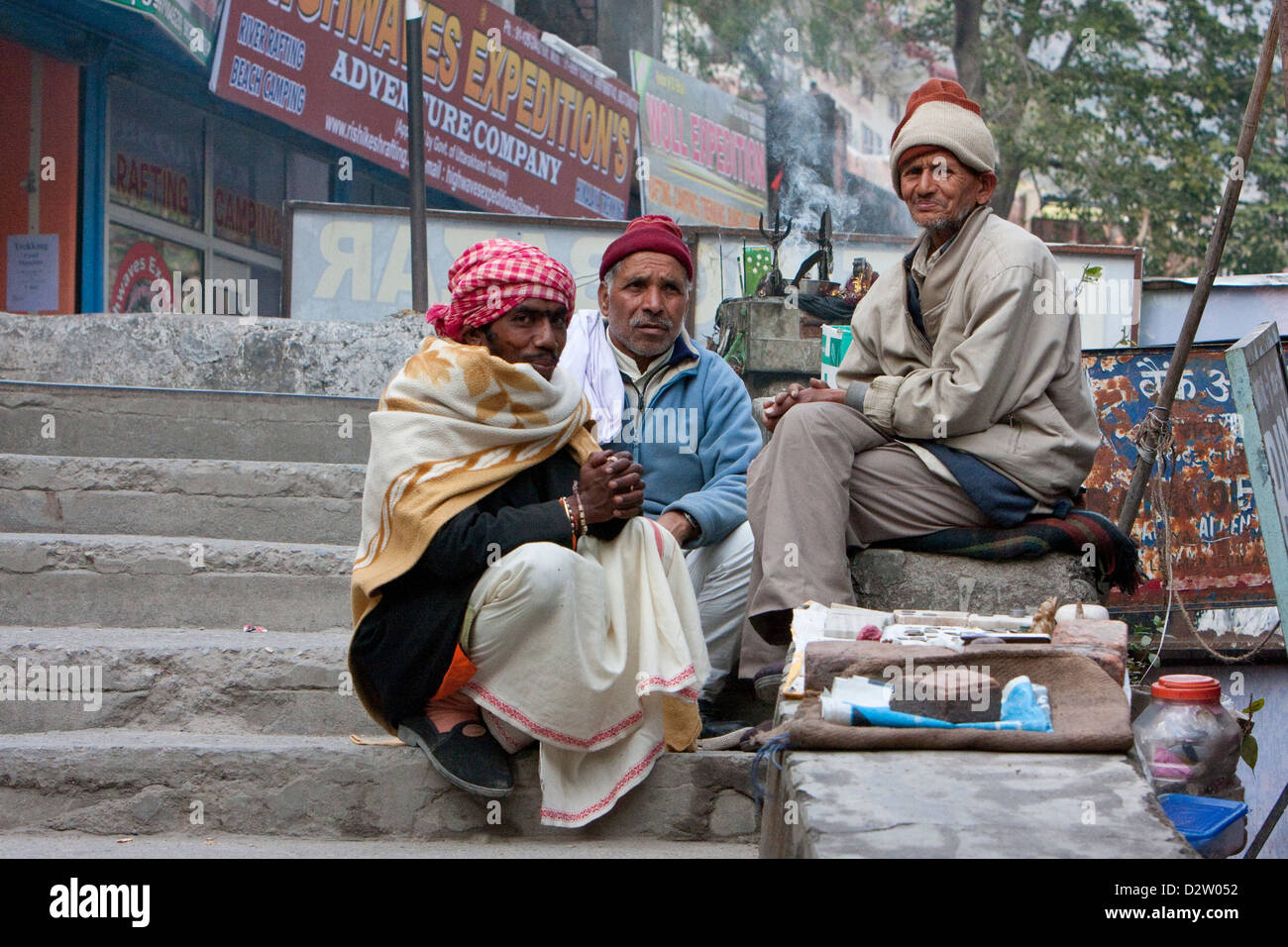 India, Rishikesh. Three Men Talking Stock Photo - Alamy