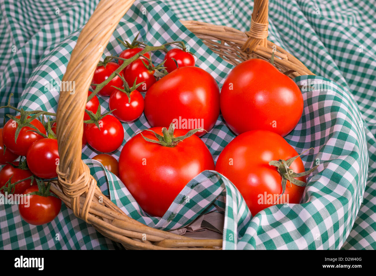Closeup take of both standard and cherry tomatoes in a traditional ...