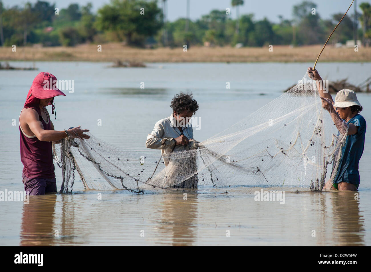 Freshwater fishing with nets in Central Cambodia Stock Photo - Alamy