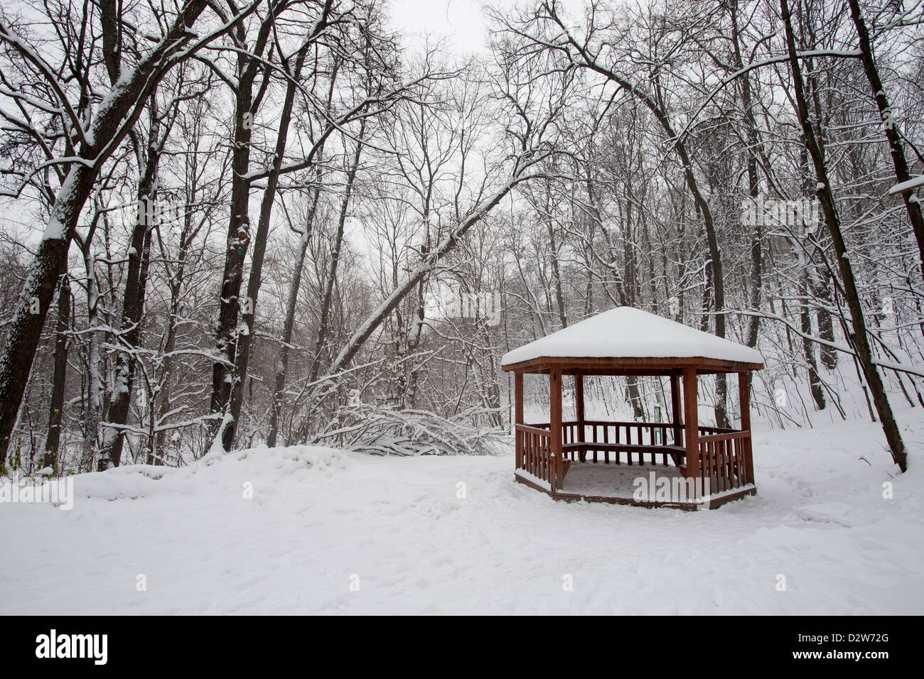 A pavilion with snow in winter in a park Stock Photo - Alamy