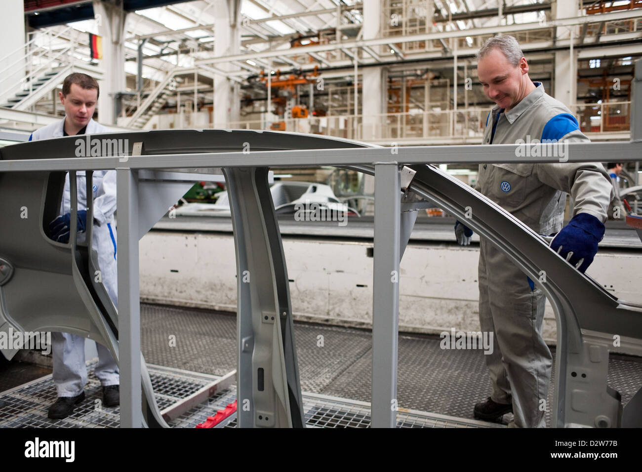 Wolfsburg, Germany, Volkswagen factory, employees in the press shop ...