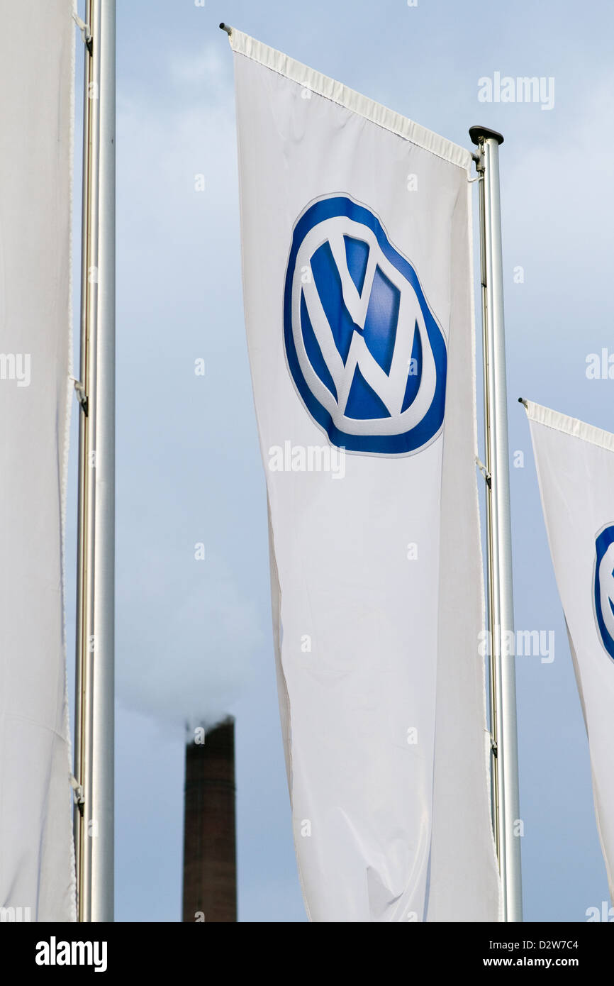 Wolfsburg, Germany, Volkswagen factory, flags of Volkswagen AG Stock ...