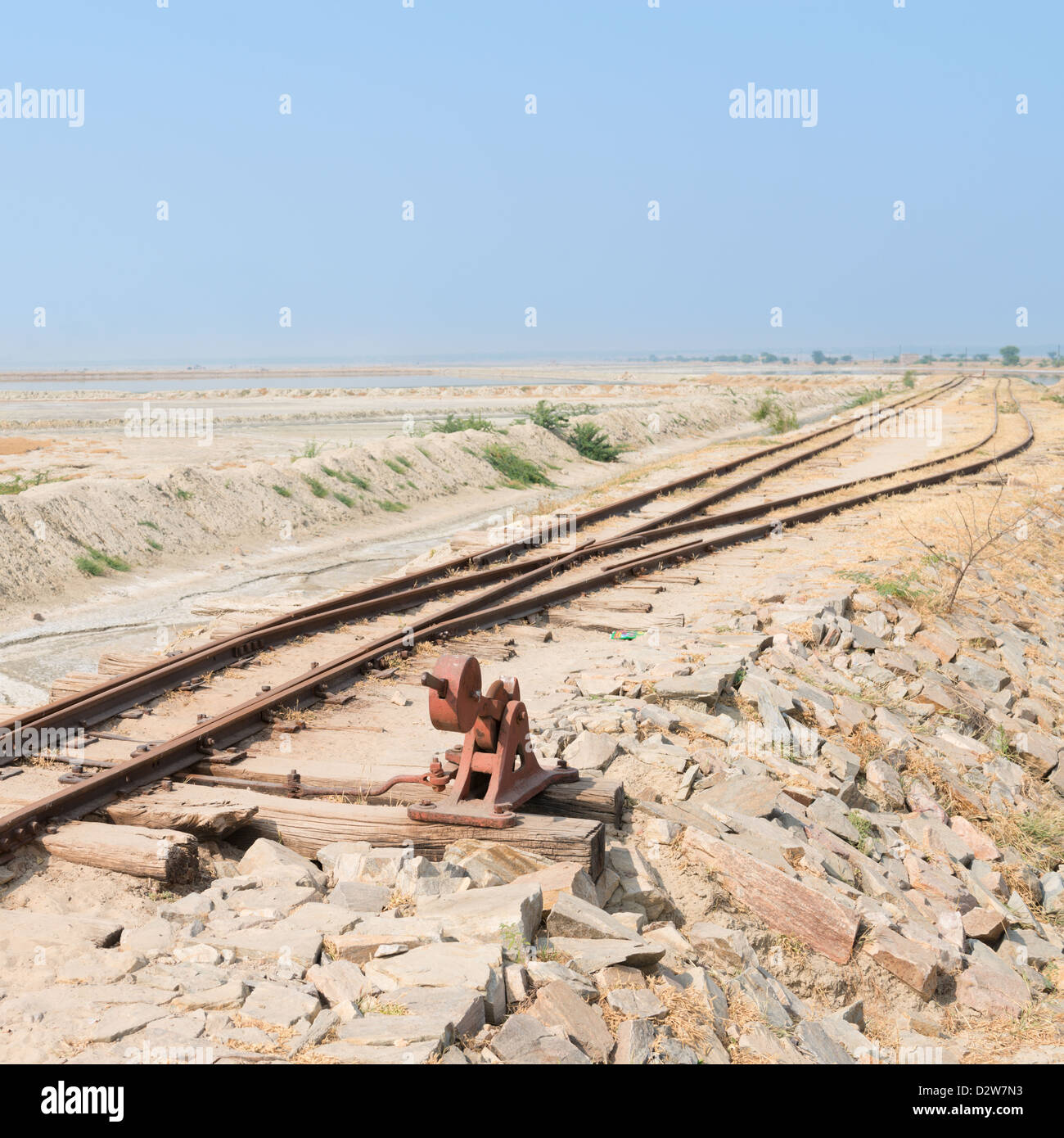 Old railway line on Sambhar Salt Lake. It is the India's largest saline ...
