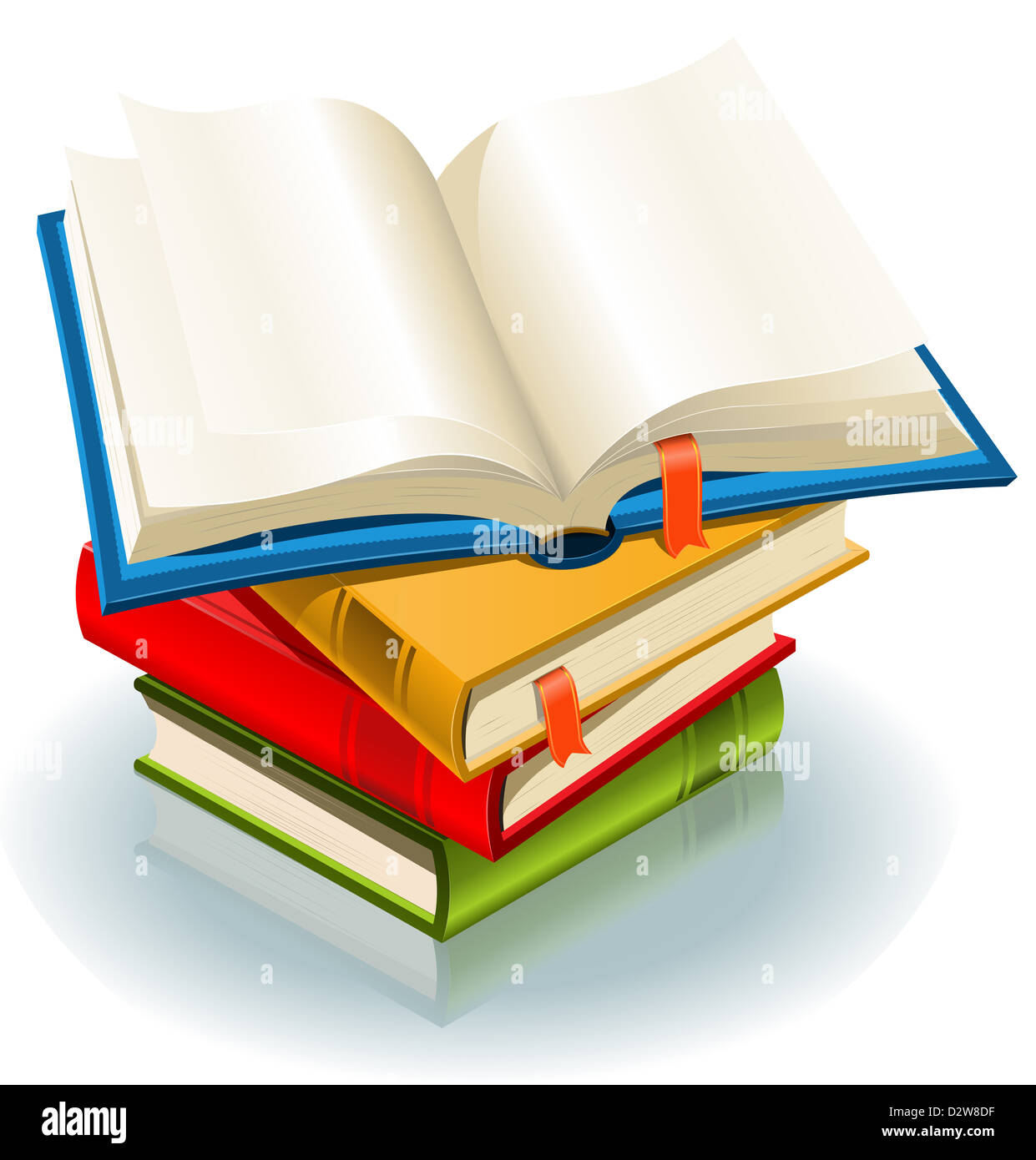 Illustration of a stack of elegant books and one book opened with page ...