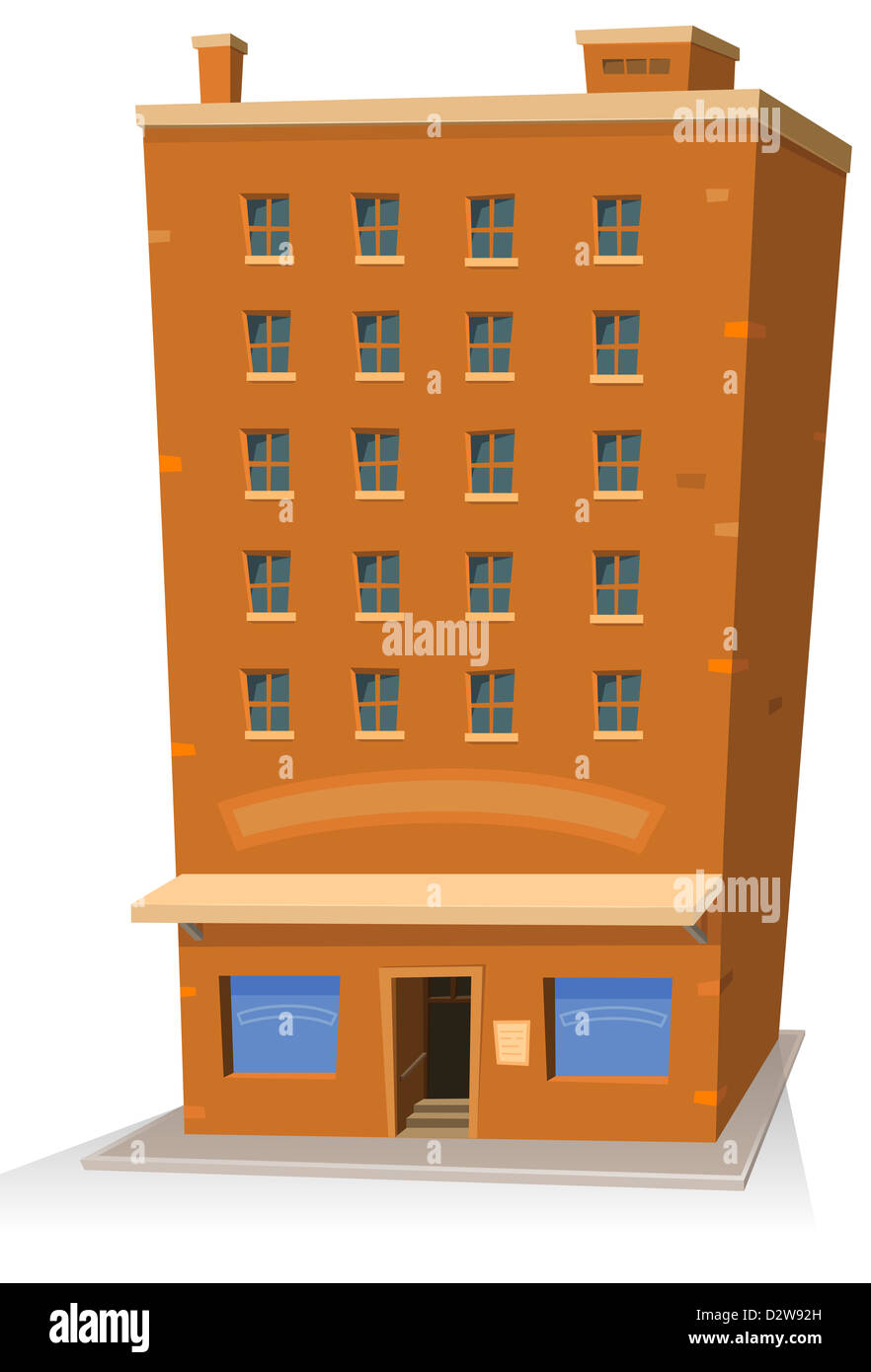 Illustration of a cartoon shop building tower with apartments upstairs ...