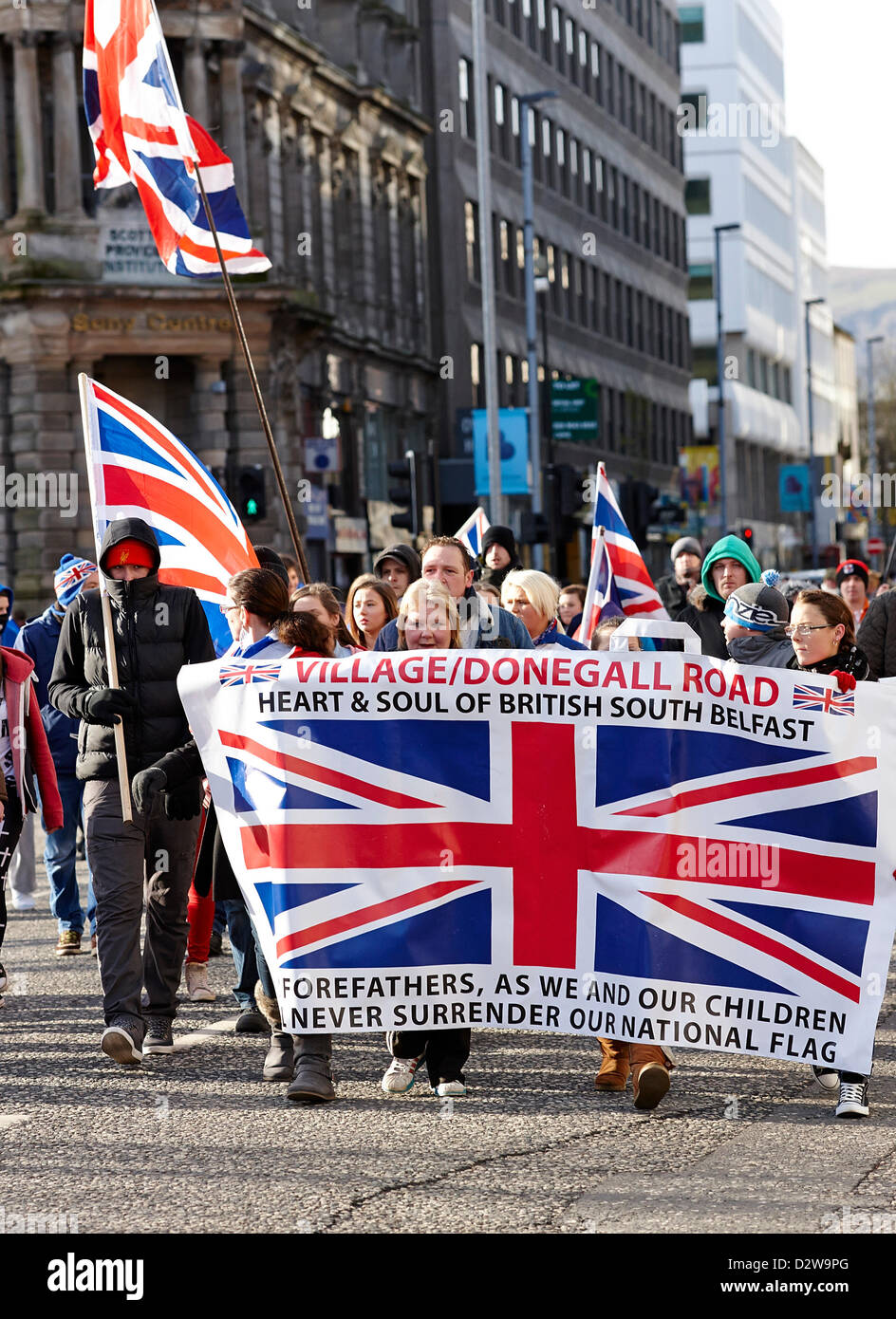 Belfast, Northern Ireland, UK. Protesters from the Village area of ...