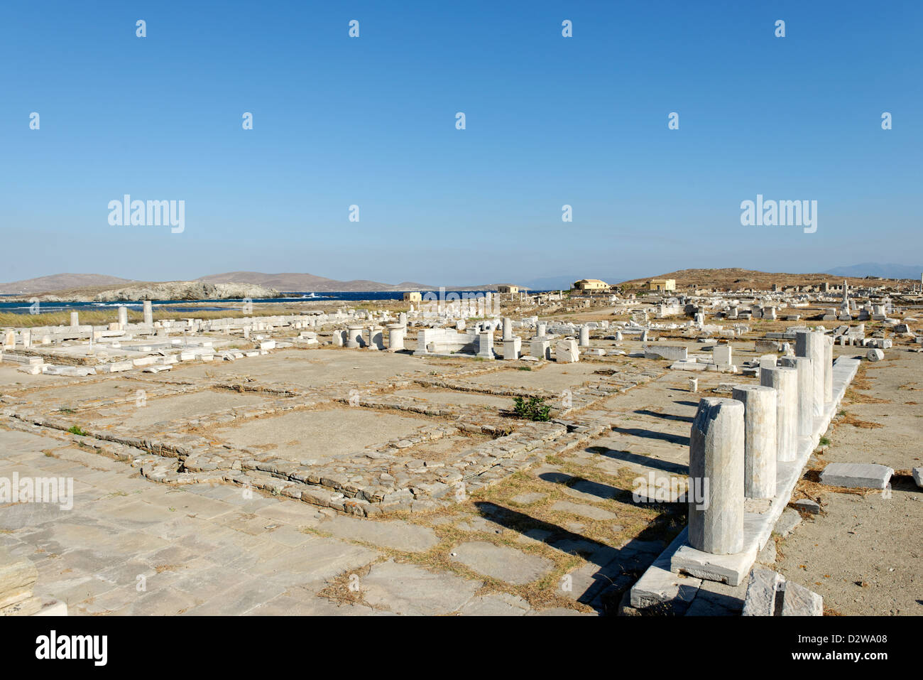 Delos. Greece. The Agora of the Delians, a trapezium shaped square with ...