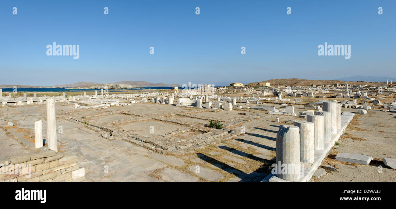 Delos. Greece. The Agora of the Delians, a trapezium shaped square with ...
