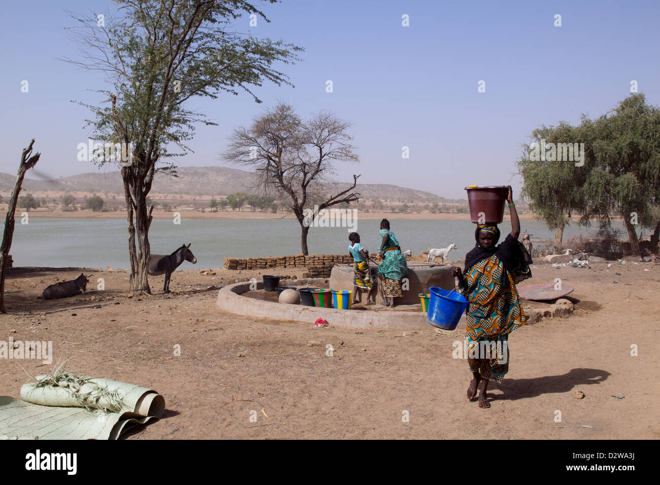 Woman getting water well bucket hi-res stock photography and images - Alamy