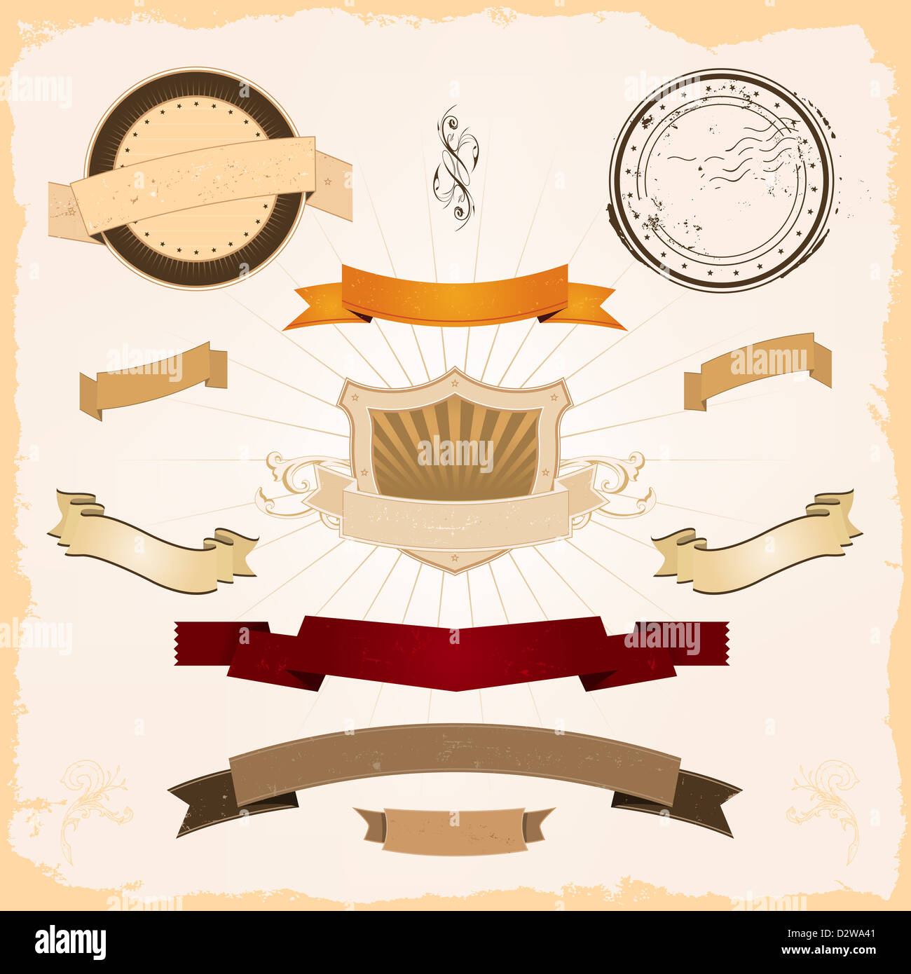 Illustration of a collection of design grunge vintage banners, labels ...