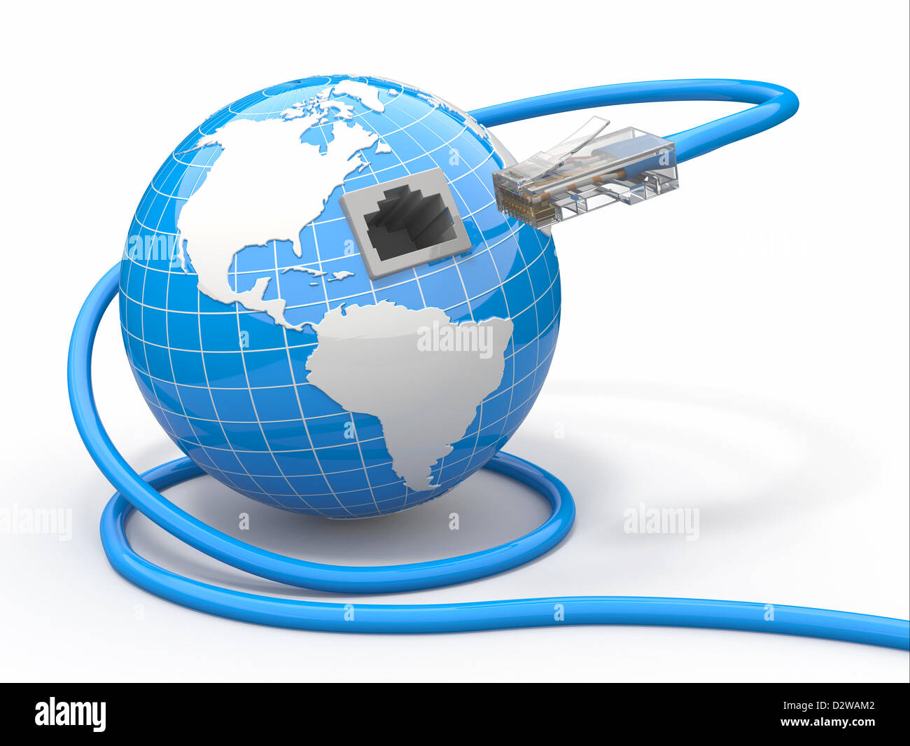 Global communication. Earth and cable, rj45. 3d Stock Photo - Alamy