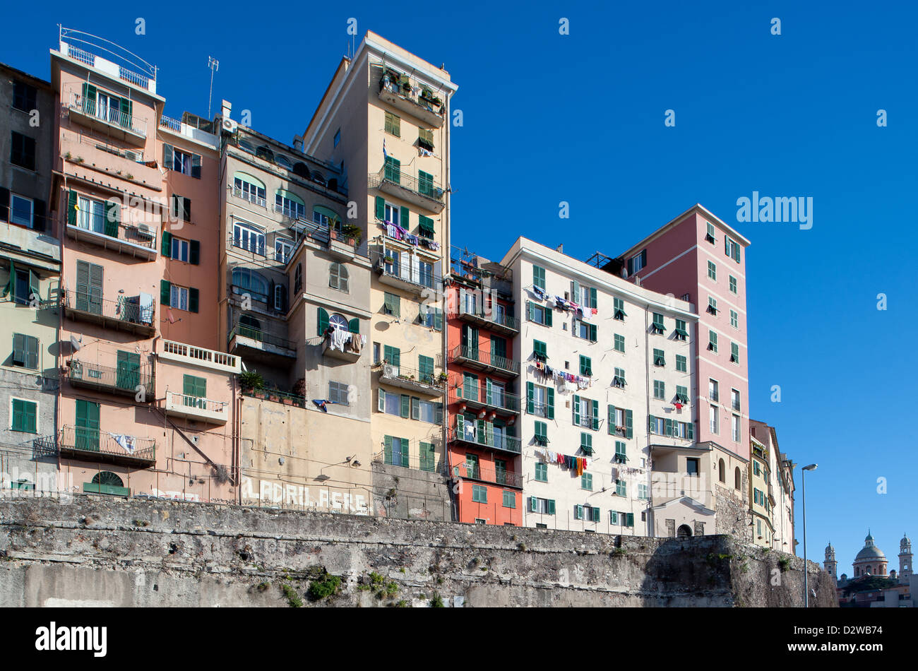 Genoa, Italy, in Genoa historic center buildings above the Mura delle ...