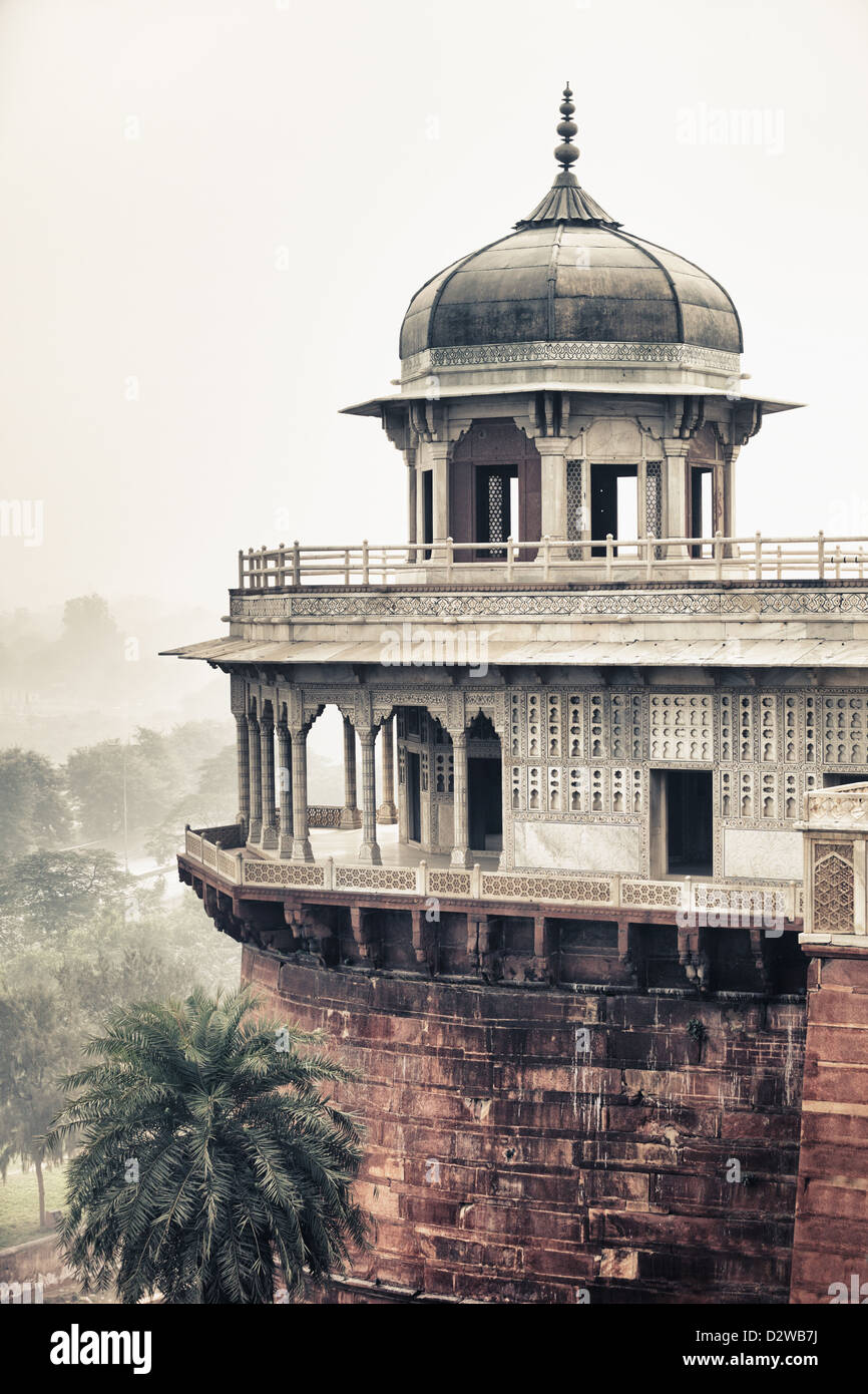 Marble rich decorated in asian style tower, Red ford, Agra, India Stock ...
