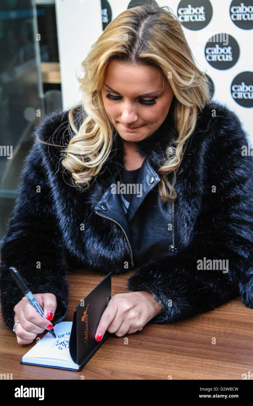 One of the TOWIE sisters Sam Faiers signs autographs for fans at Cabot ...