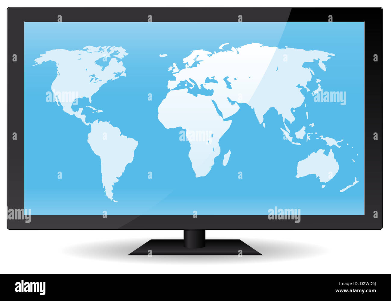 Illustration of a world map inside wide flat computer or Tv screen ...