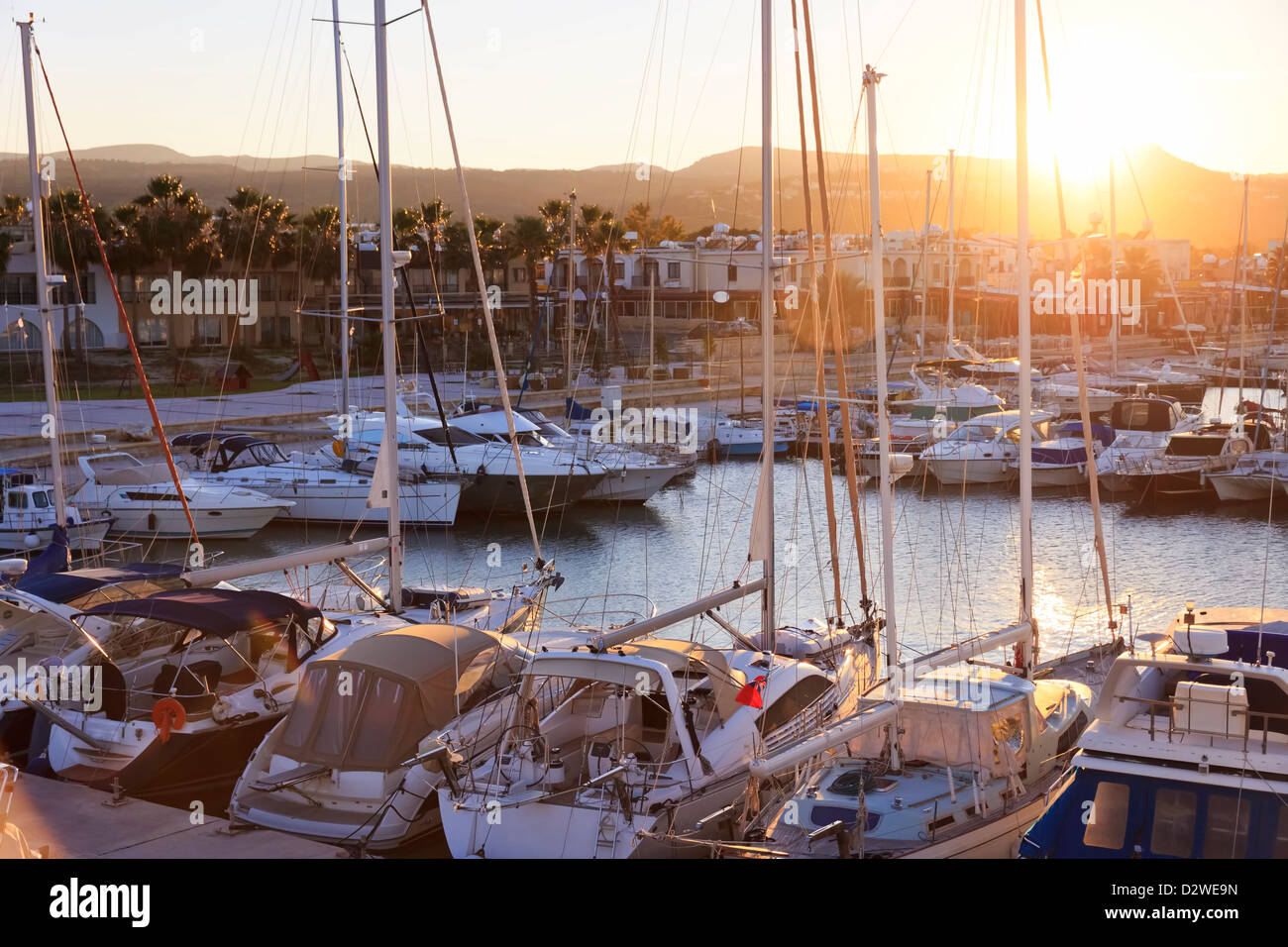 Yacht and boats at the busy marina of Latchi, Paphos area, Cyprus Stock ...